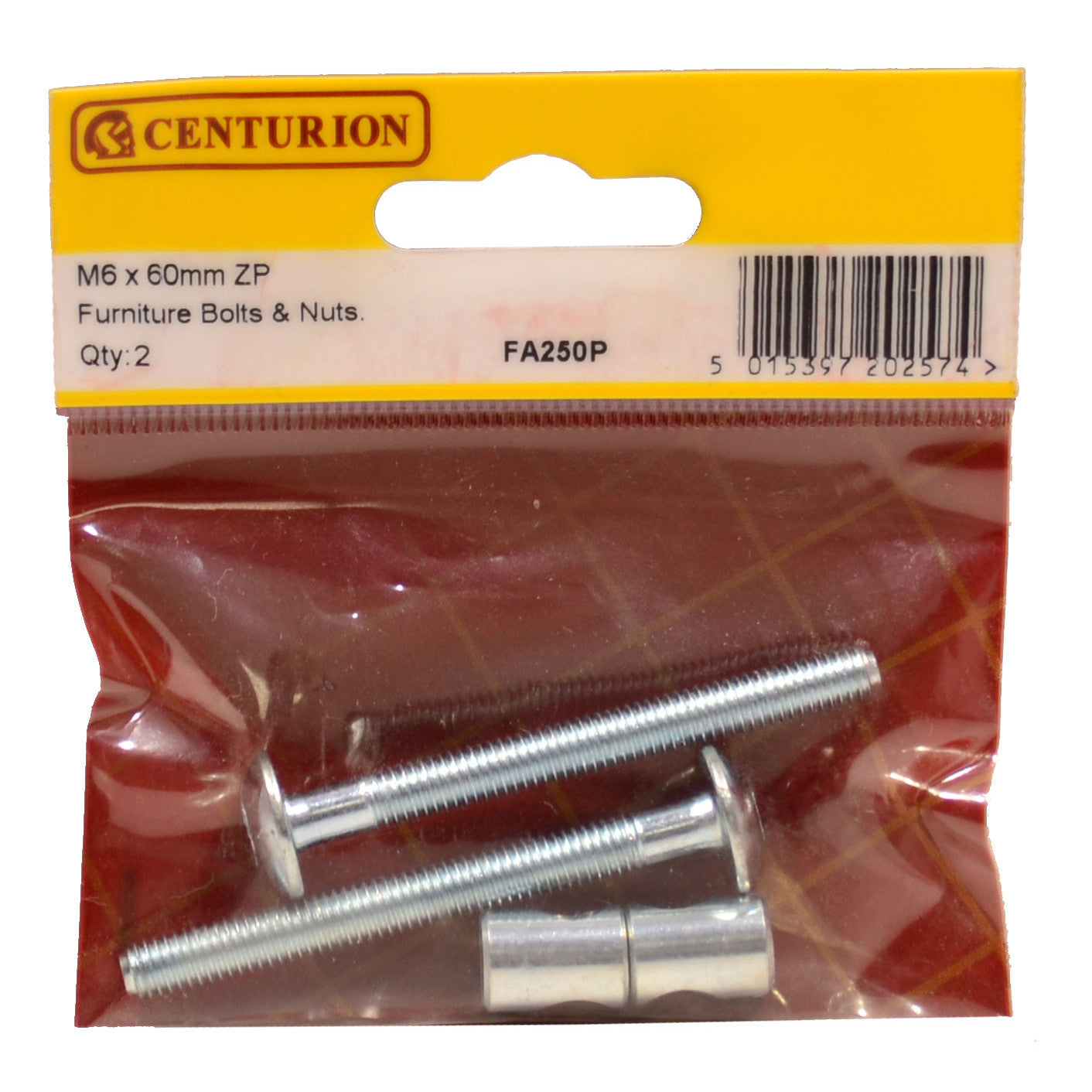 Centurion - Furniture Bolts and Nuts, M6 x 60mm, Zinc Plated,2 PK ...